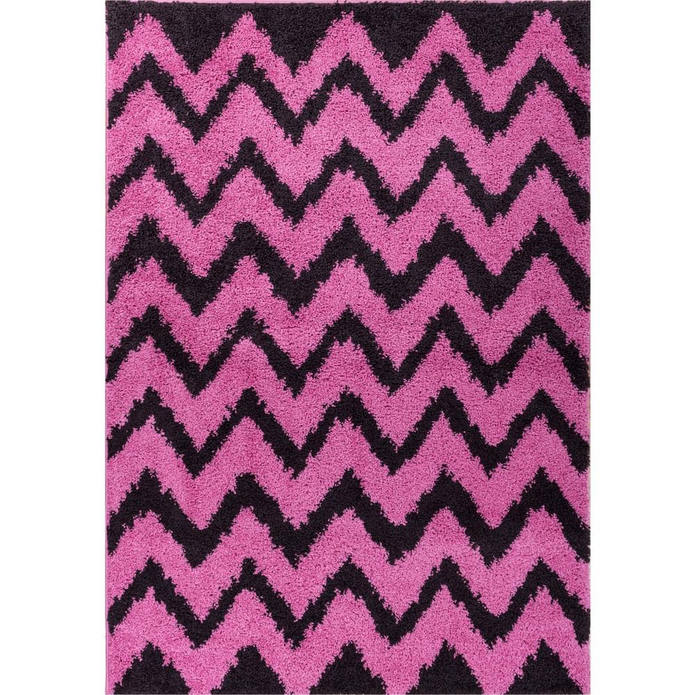 Well Woven Madison Shag Chevron Fuschia 5 ft. x 7 ft. Modern Solid Area ...