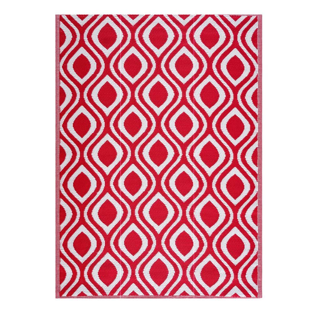 PLAYA RUG Venice Red and White 9 ft. x 12 ft. Folded Reversible ...