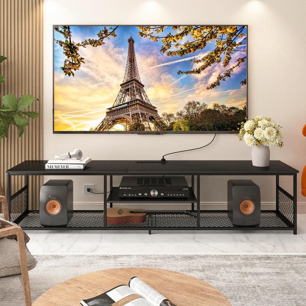 VECELO TV Stand with Power Outlets for Televisions up to 80", 70" Media ...