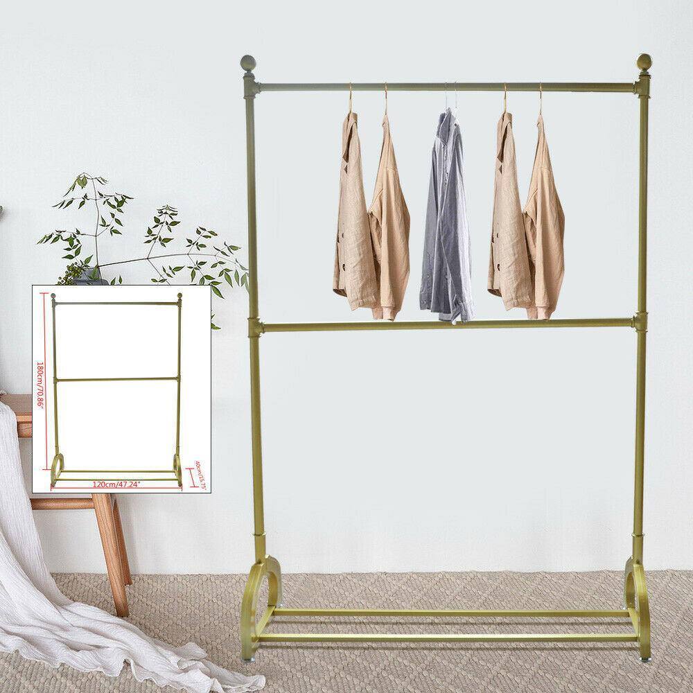 YIYIBYUS Freestanding Gold Metal Double Rod Clothes Rack Garment Stand ...