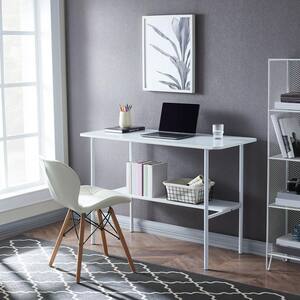 Minimalist 44.5 in. Rectangular White Wood and Metal Writing Desk with ...