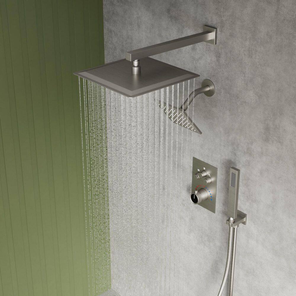 YAWWALK Thermostatic 7-Spray 12 and 6 in. Wall Mount Shower System with ...