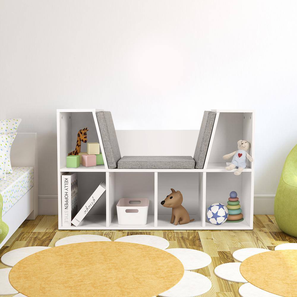 VEIKOUS 25 in. White Kids Reading Nook 6-Shelf Kids Bookcase with ...