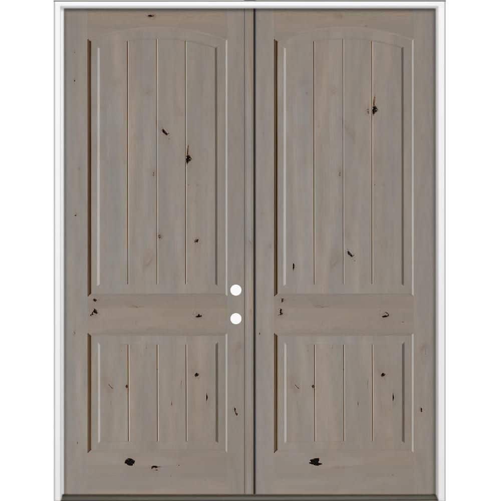 Krosswood Doors 64 in. x 96 in. Rustic Knotty Alder Arch VG Left-Hand ...