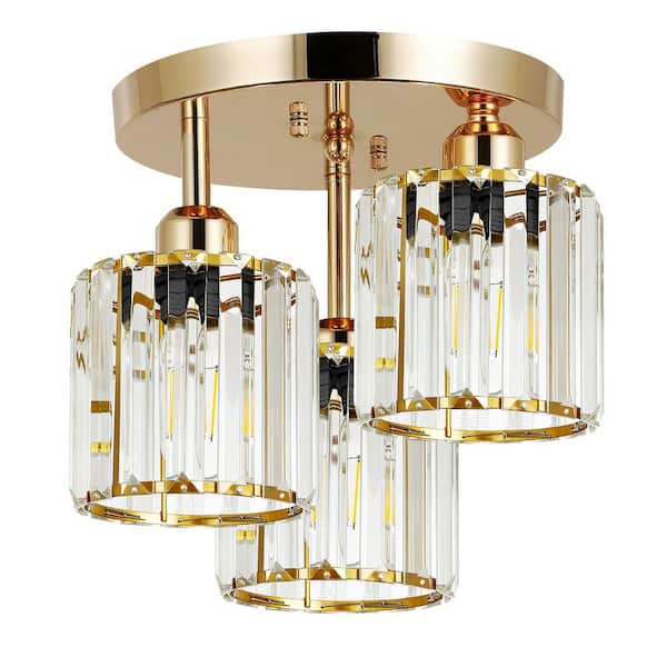 GCGAFUL 11.8 in. 3-Light Modern Drum Polished Gold Semi-Flush Mount ...