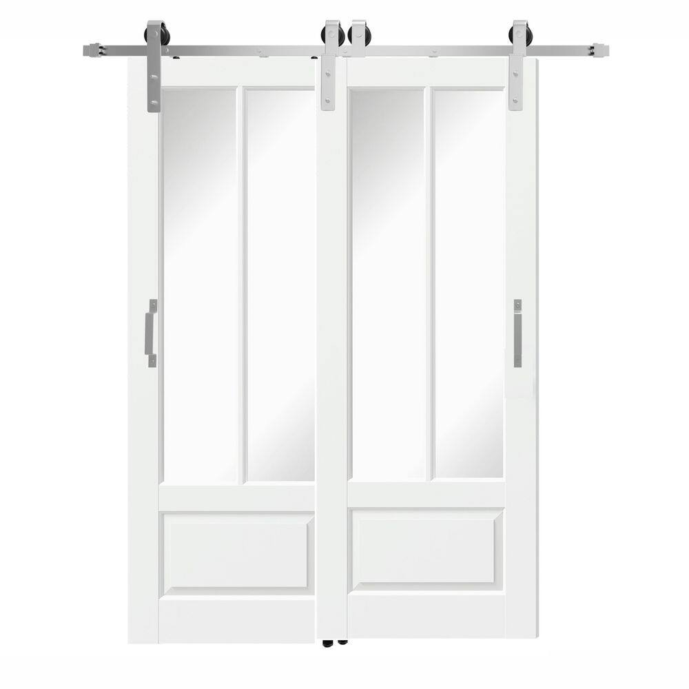 TENONER 60 in. x 80 in. 2 Lite Mirrored Glass White Primed Pine Wood ...