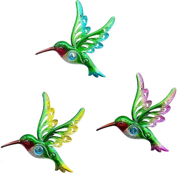 Cubilan 12.6 in. x 9.5 in. 3 Pieces Multicolored Metal Ladybugs Outdoor Wall Decor Sculpture ...