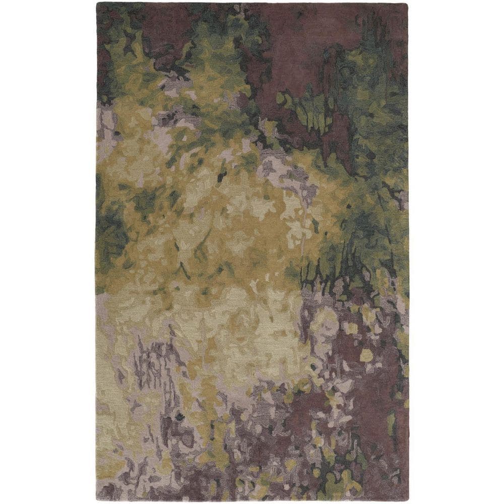 HomeRoots Green, Black 10 ft. x 14 ft. Tufted Abstract Wool Indoor Area ...