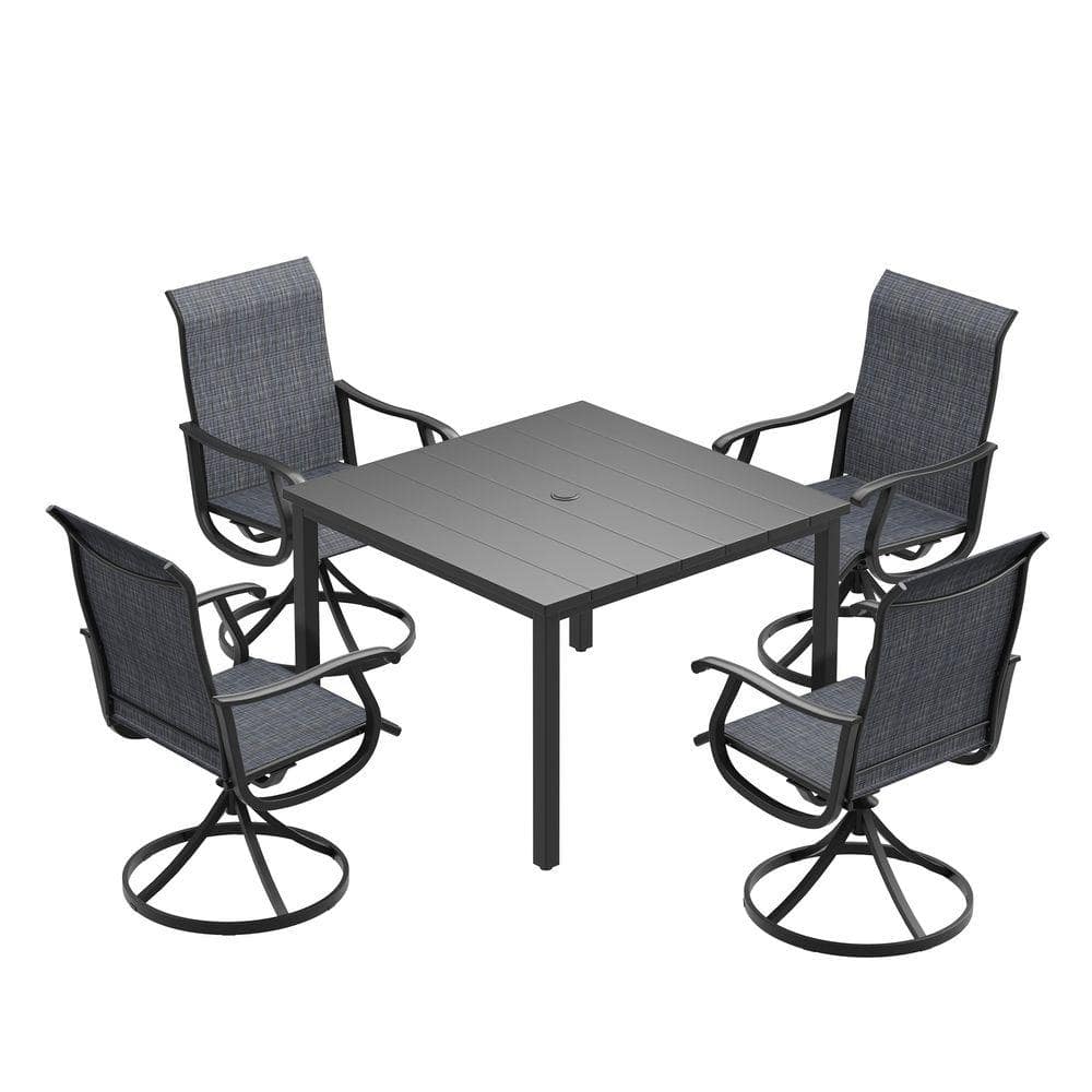 vicllax 5-Piece Metal Outdoor Dining Set with 40.2 in. Black Square ...