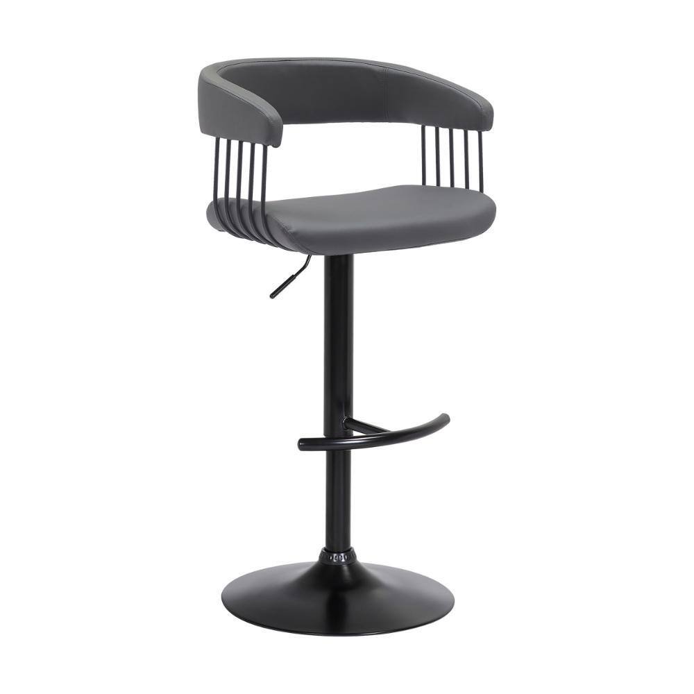 Benjara 33 in. Gray and Black Low Back Metal Frame Bar Stool with Faux ...