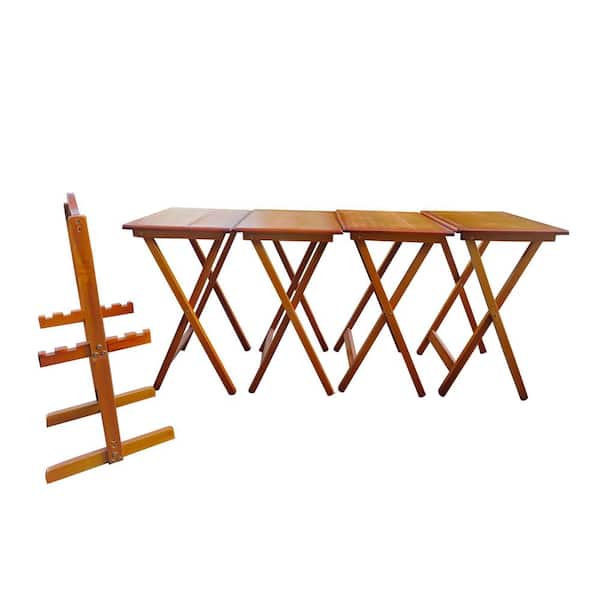 (Set of 4) Folding Multi-Purpose Honey Snack Dining Table with Storage ...