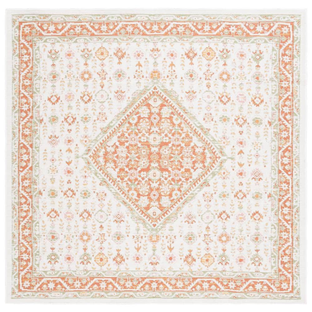 SAFAVIEH Sunrise Ivory/Rust Sage 7 ft. x 7 ft. Floral Border Reversible ...