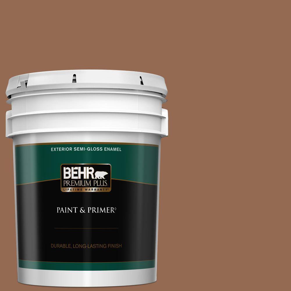 BEHR PREMIUM PLUS 5 gal. #240F-6 Sable Brown Semi-Gloss Enamel Exterior ...