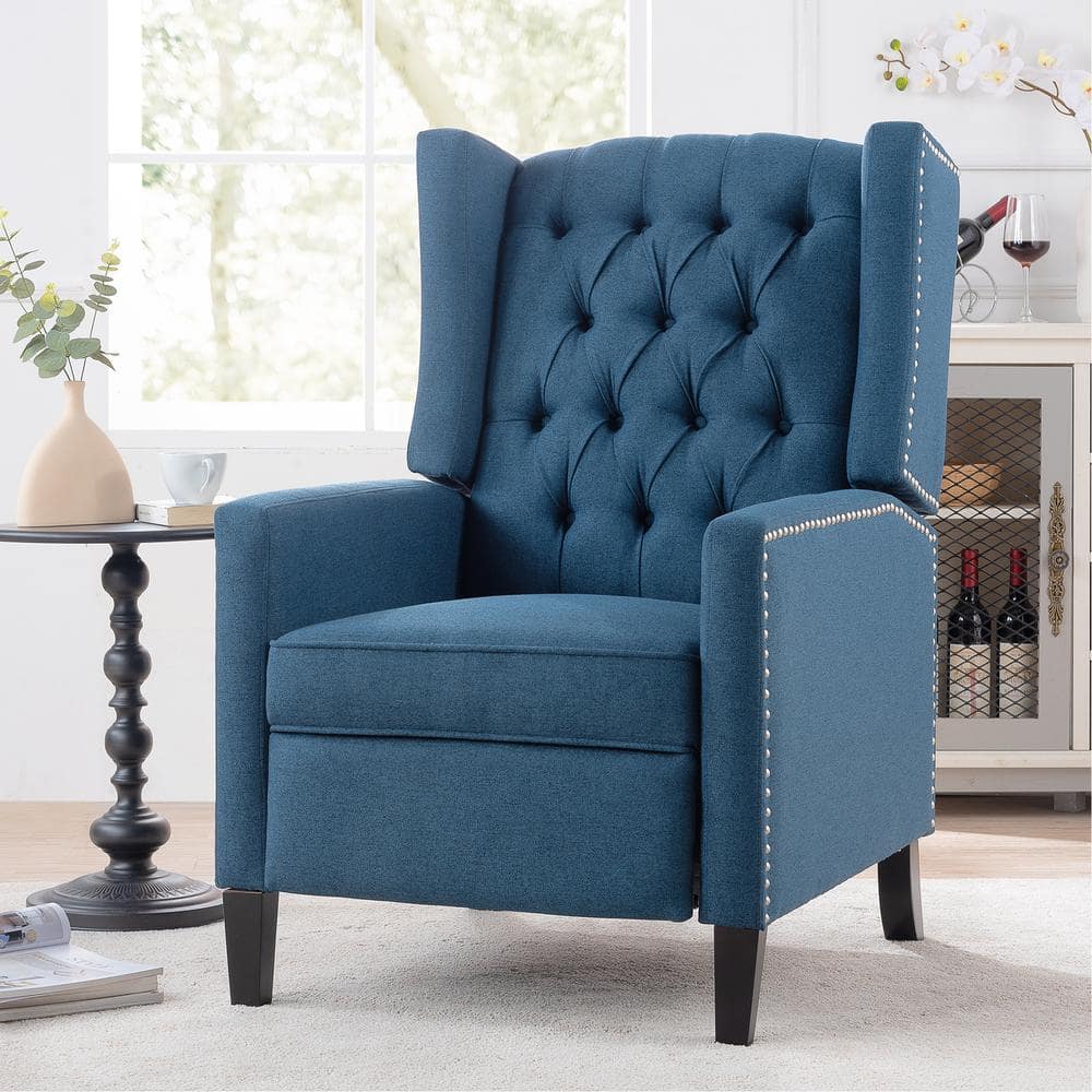 Noble House Zavier Blue Upholstered Polyester Recliner with Manual ...