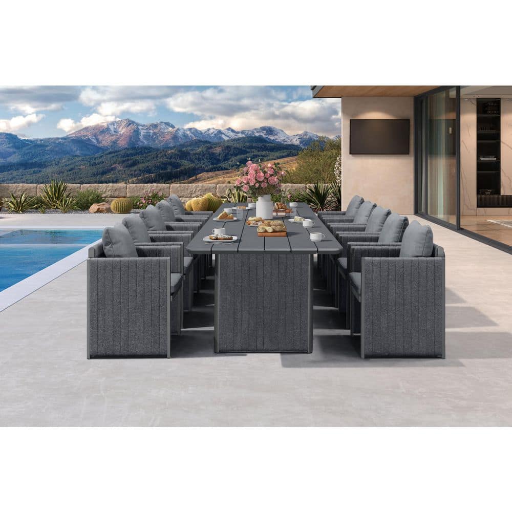 PURPLE LEAF 11-Piece Aluminum Outdoor Dining Set All-Weather Modern ...