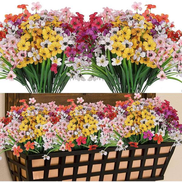 32 Bundles UV Resistant Faux Flowers Greenery Shrubs, 15.7 in. Multi ...