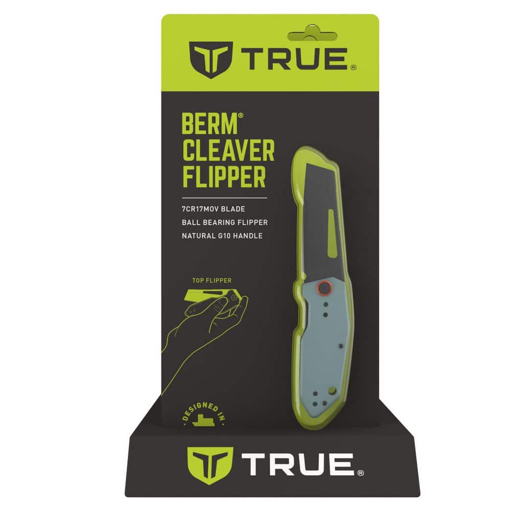 TRUE Berm 2.5 in. Cleaver Blade Ball Bearing Flipper Knife with G10 ...