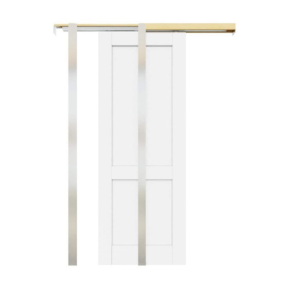 ARK DESIGN 30 in. x 80 in. 2-Paneled White Primed Wood Pocket Door with ...