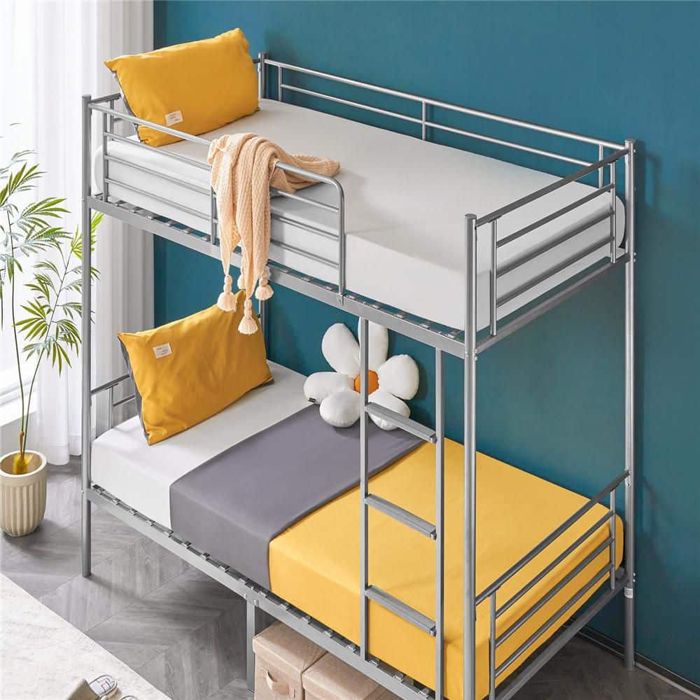 Karl home Gray Twin Over Twin Bunk Bed for Kids/Adults with Stairs Flat ...