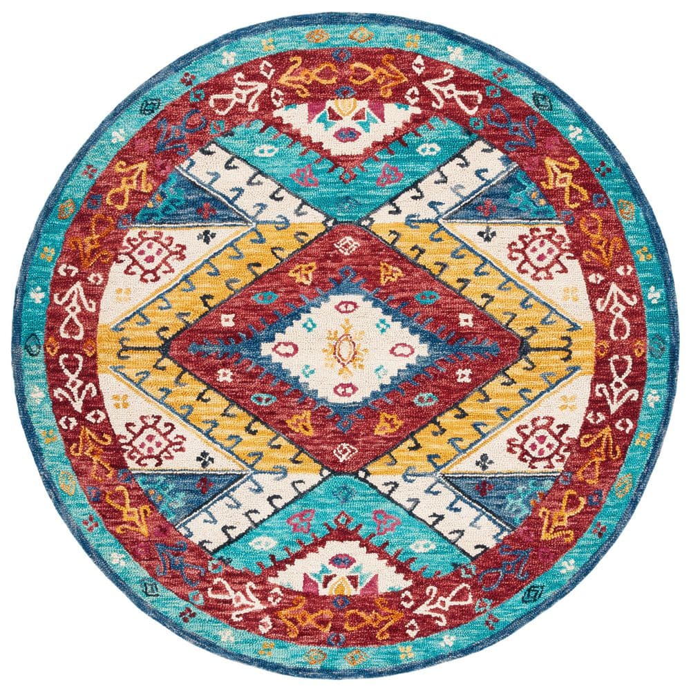 SAFAVIEH Aspen 7 ft. x 7 ft. Blue/Rust Western Geometric Round Area Rug ...