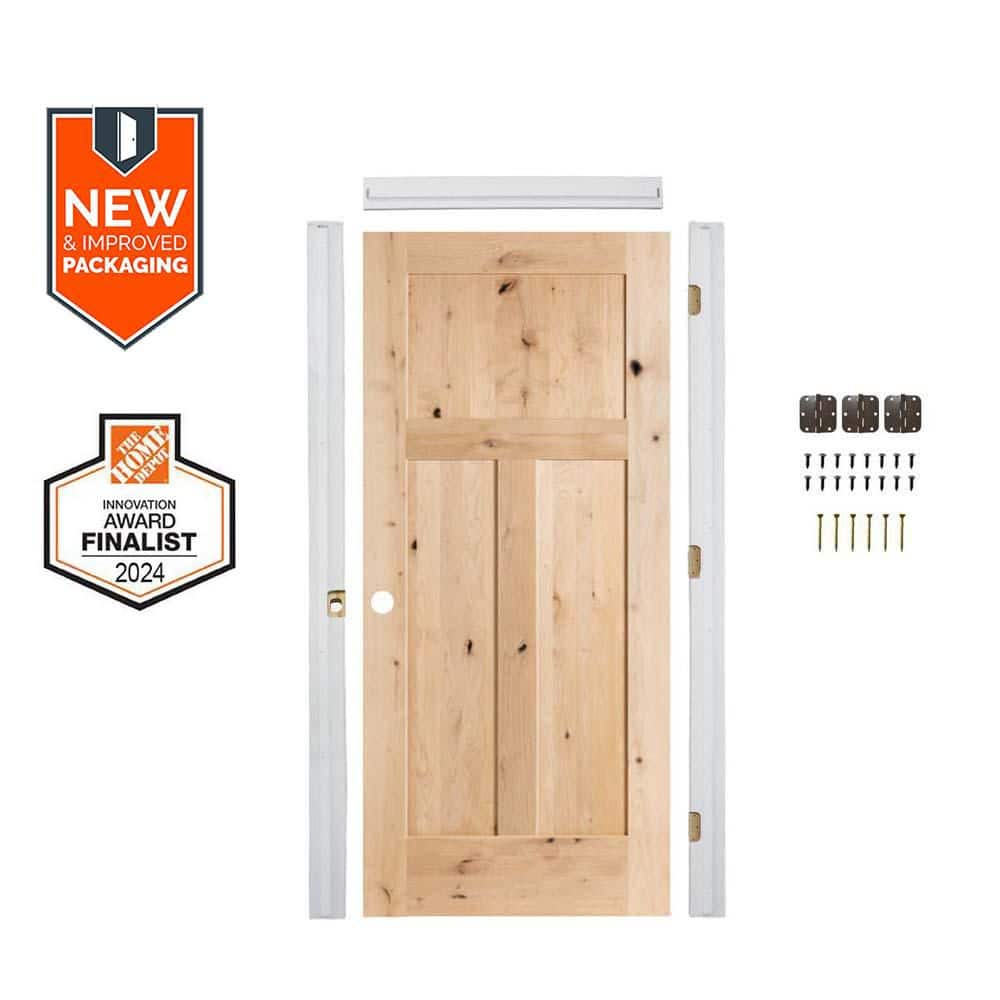 Krosswood Doors 36in.x80in. Craftsman 3 Panel Right-Hand Knotty Alder ...