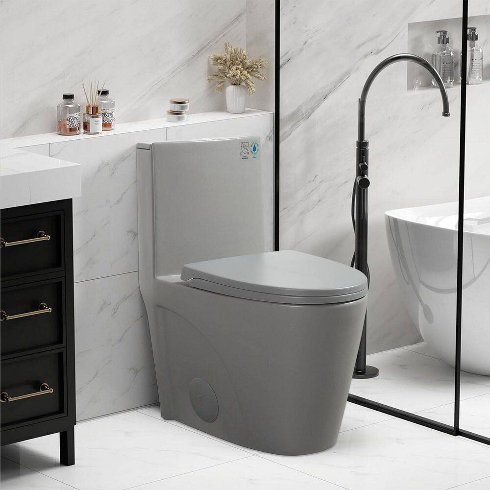 CATALINA 12 in. Rough in Size 1.1/1.6 GPF Dual Flush Elongated Toilet in Gray, Seat Included (1 ...