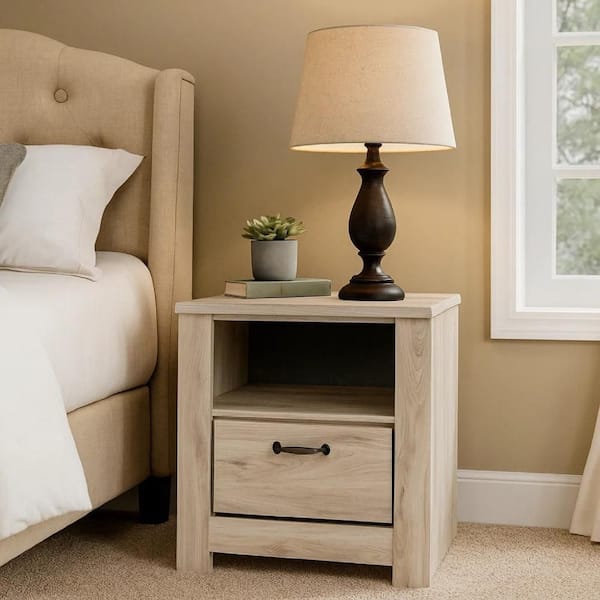 Benjara Simon Gray Whitewash 1 Drawer 16 in W Nightstand BM332854 - The ...