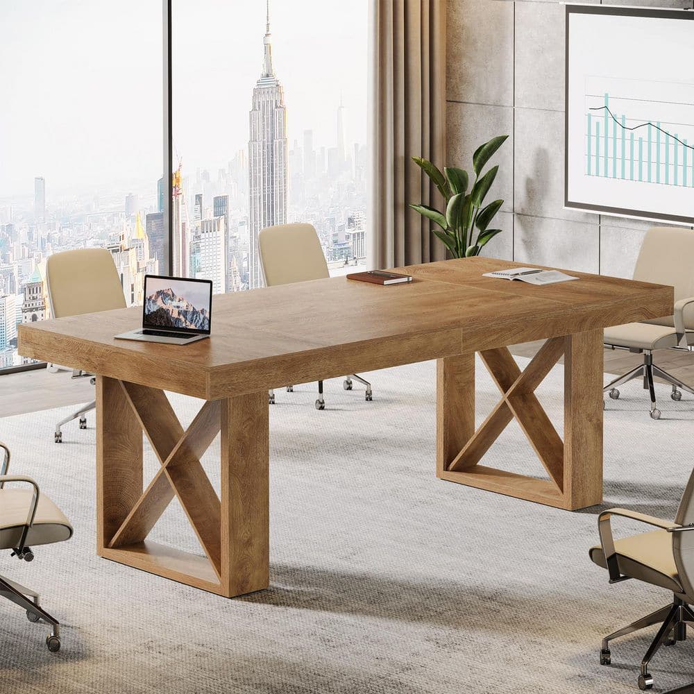 BYBLIGHT Moronia 63 in. Rectangle Brown Wood Computer Desk, Conference ...