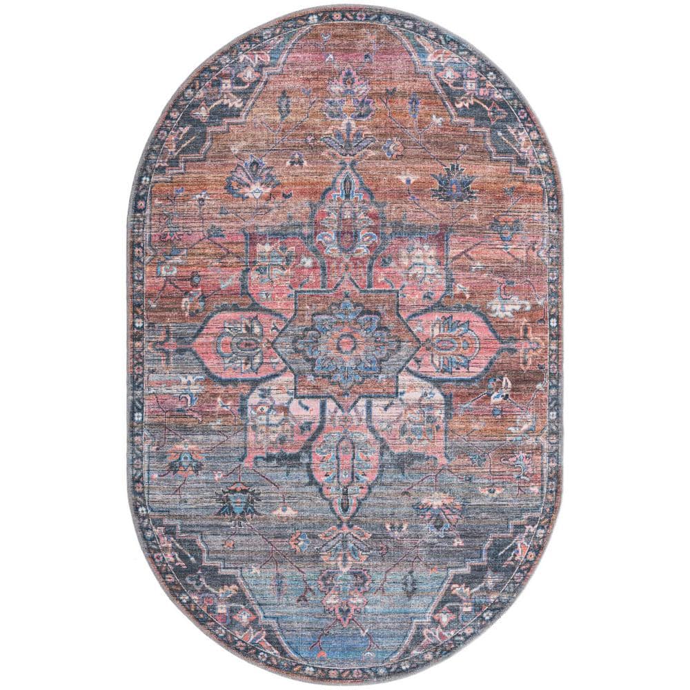 Unique Loom Nostalgia Gem Multi 5 ft. x 8 ft. Oval Machine Washable ...