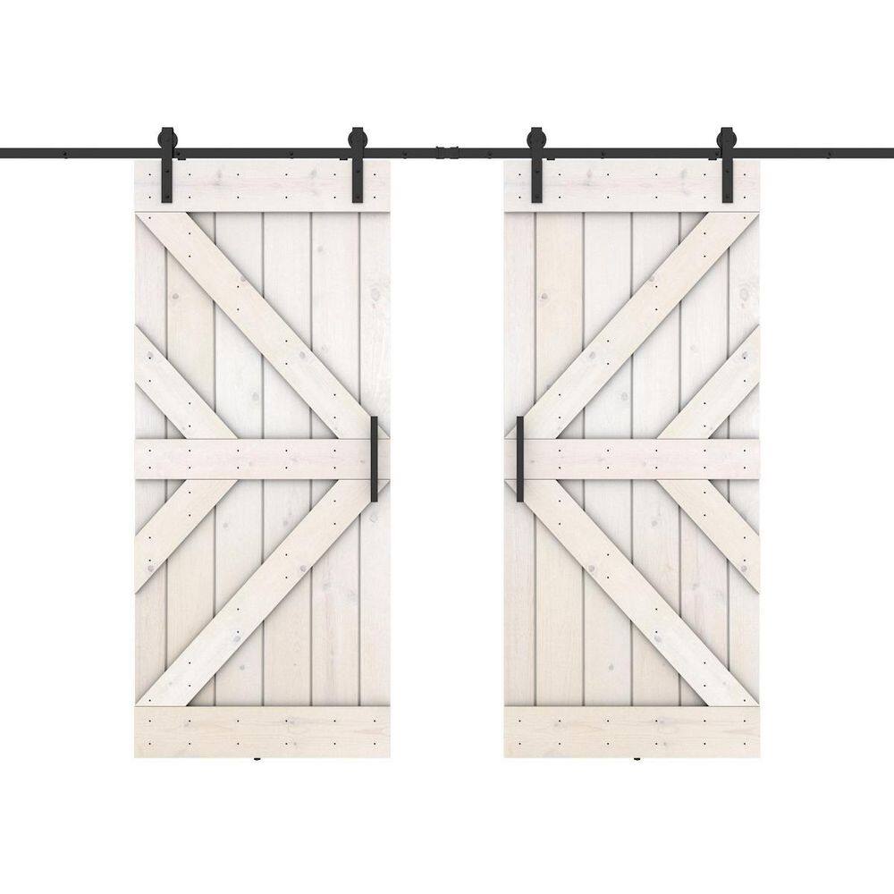 Dessliy Double KR 56 in. x 84 in. White Finished Pine Wood Sliding Barn ...