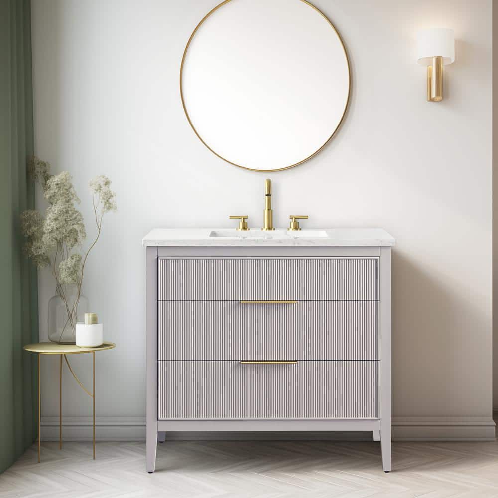 SUDIO Emma 36 in. W Bath Vanity in Taupe with Engineered Stone Top in ...