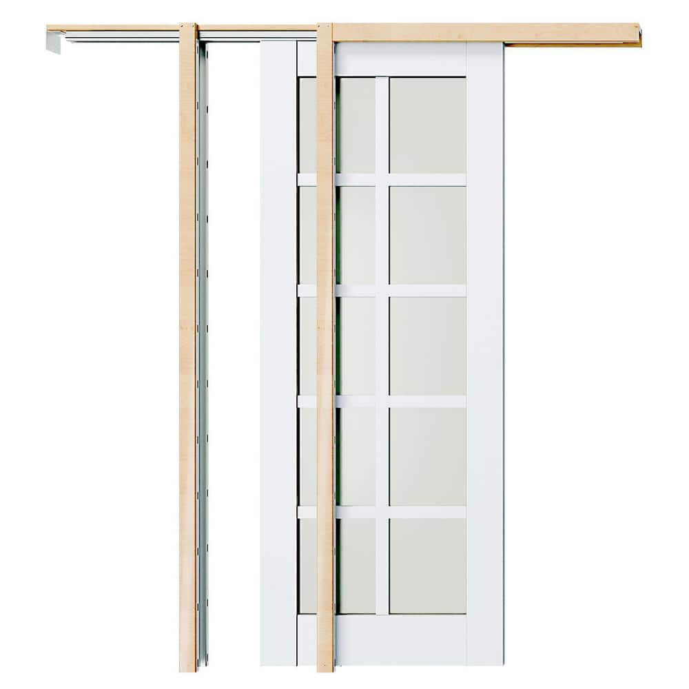 TENONER 32 in. x 80 in. 10 Lite, Frosted Glass, Solid Core, DIY Painted ...