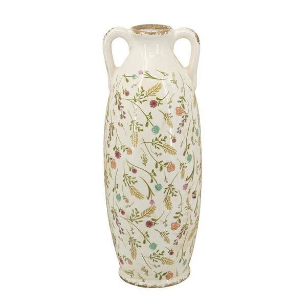 16 in. Multi-Colored Ceramic Decorative Vase with Floral Motifs for ...