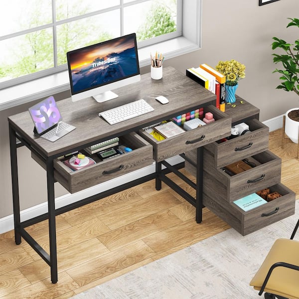 BYBLIGHT Moronia 51 in. Retangular Gray Black Computer Desk 5-Storage ...