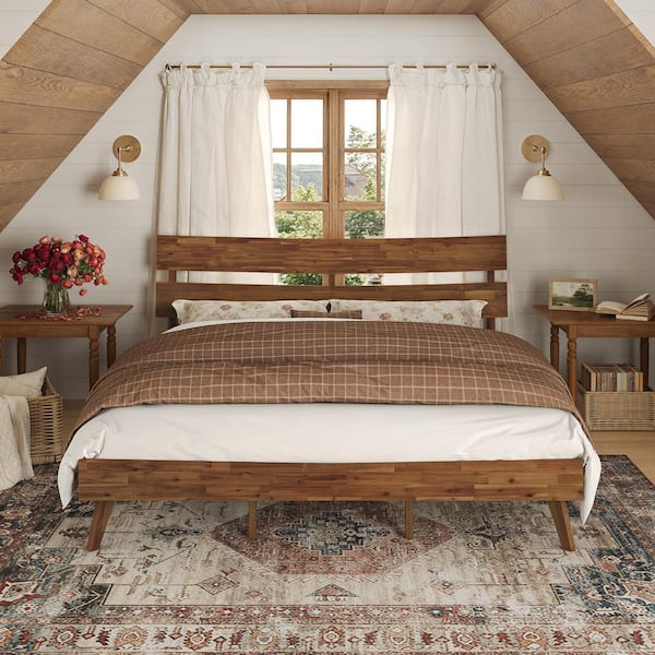 OrangeOne Mila Mid Century Brown Cheery Acacia Solid Wood Frame King ...