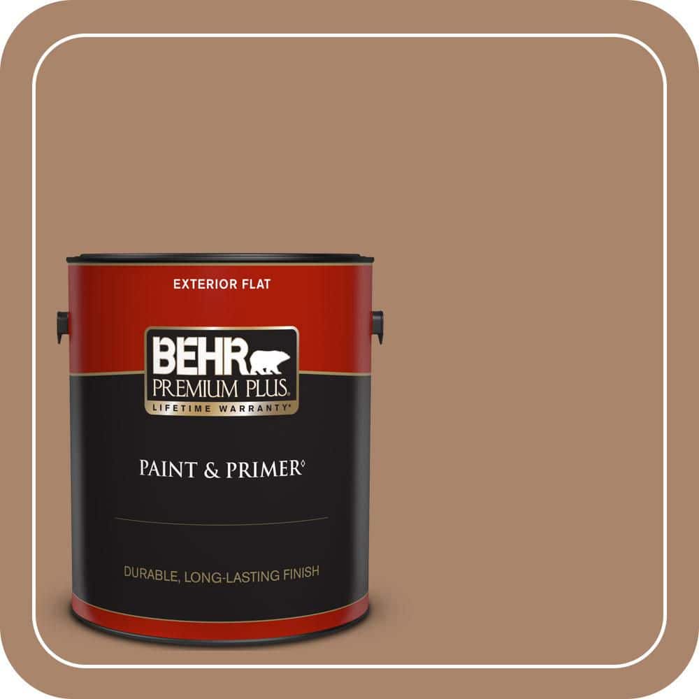 BEHR PREMIUM PLUS 1 gal. #S220-5 Nutshell Flat Exterior Paint & Primer ...