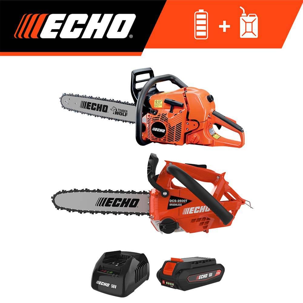 ECHO 59.8cc 2-Stroke Cycle Gas Chainsaw and 56V Cordless Battery ...