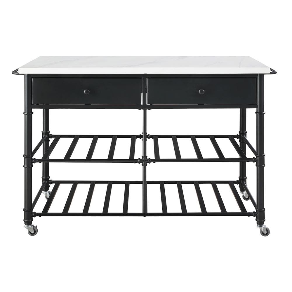 Acme Furniture Emery White Cultured Stone and Gray Serving Cart 98942 ...