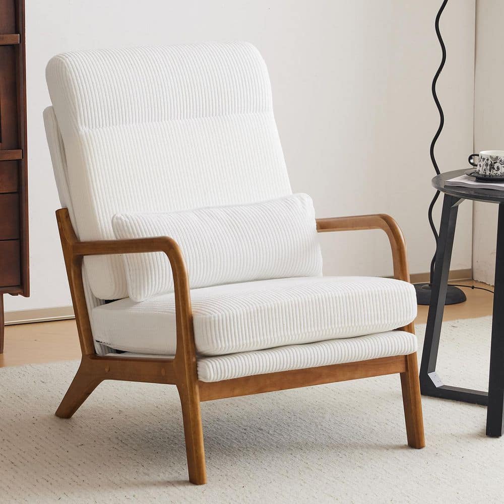 Outopee Off-White Corduroy Arm Chair with High Back K1G98000153 - The ...