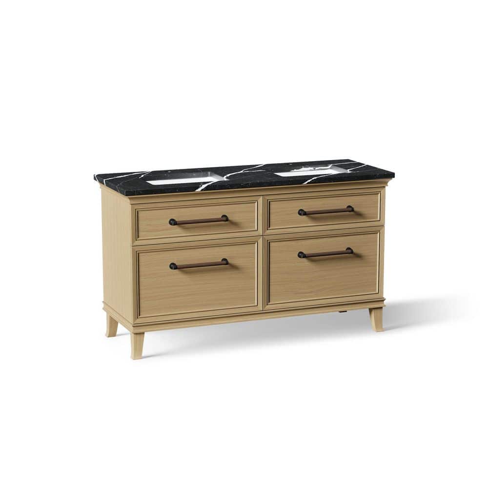KOHLER Artifacts 60 in. 2 Basin Freestanding Light Oak Bath Vanity with ...