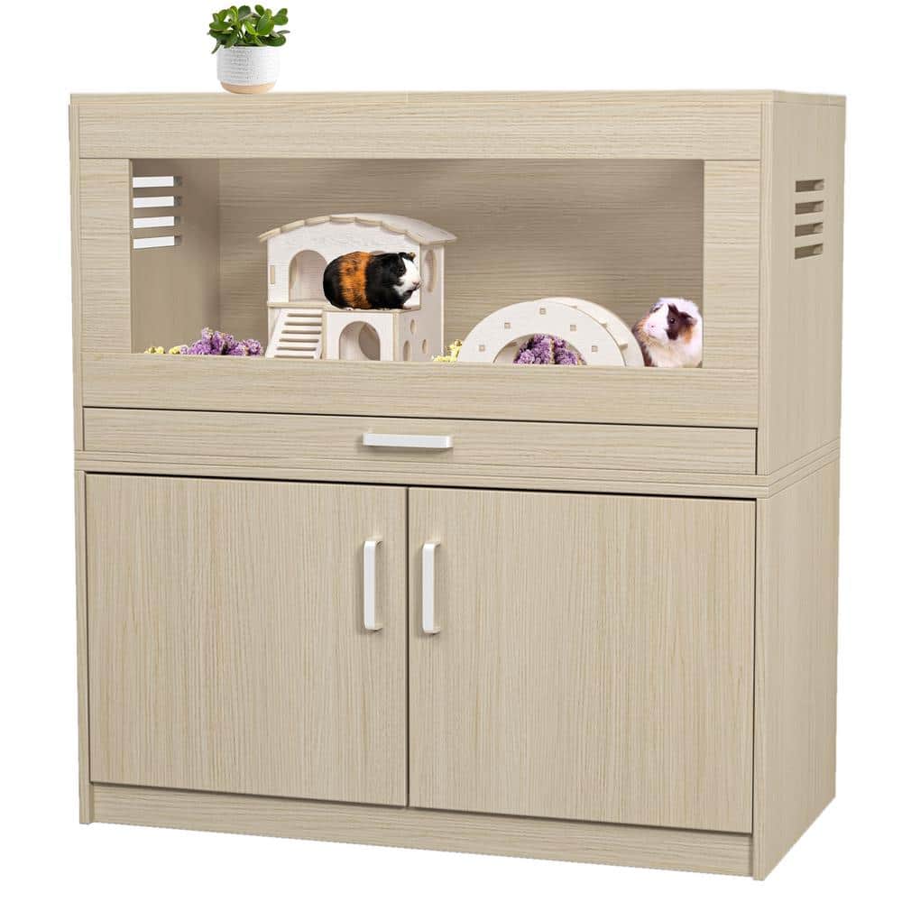 maocao hoom Hamster Cage, Wooden Mouse Cage with Individual Storage ...