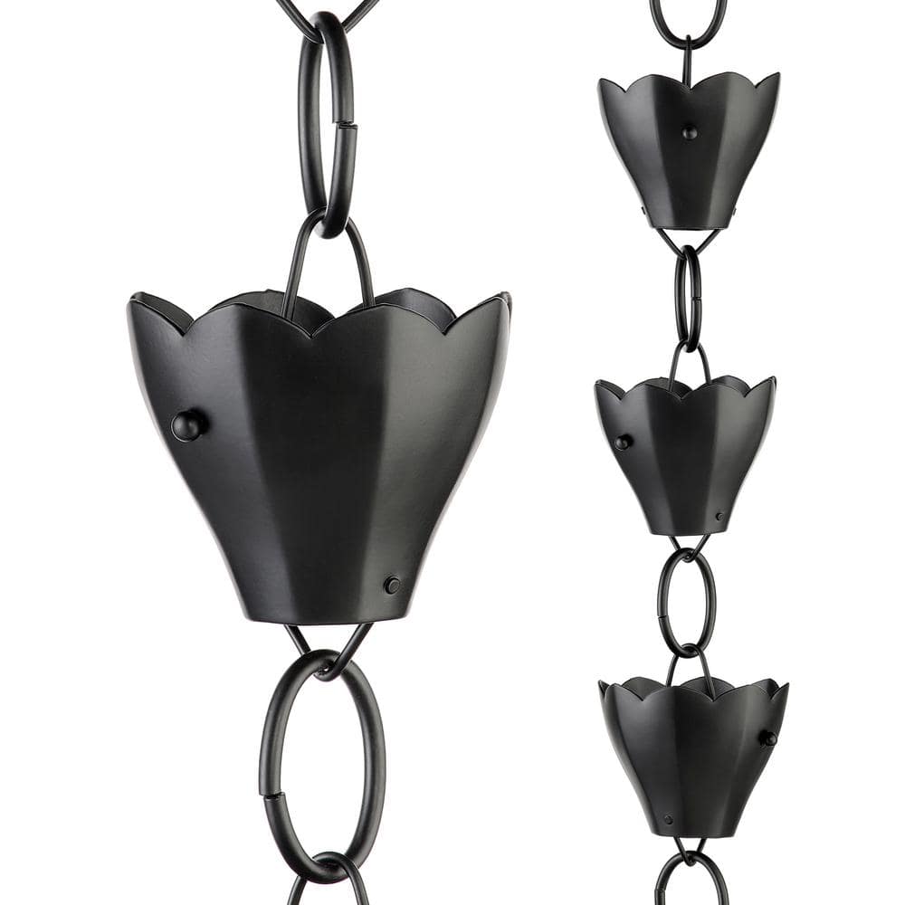 Good Directions 13 Cup Tulip Black Aluminum 8.5 ft. Rain Chain with ...