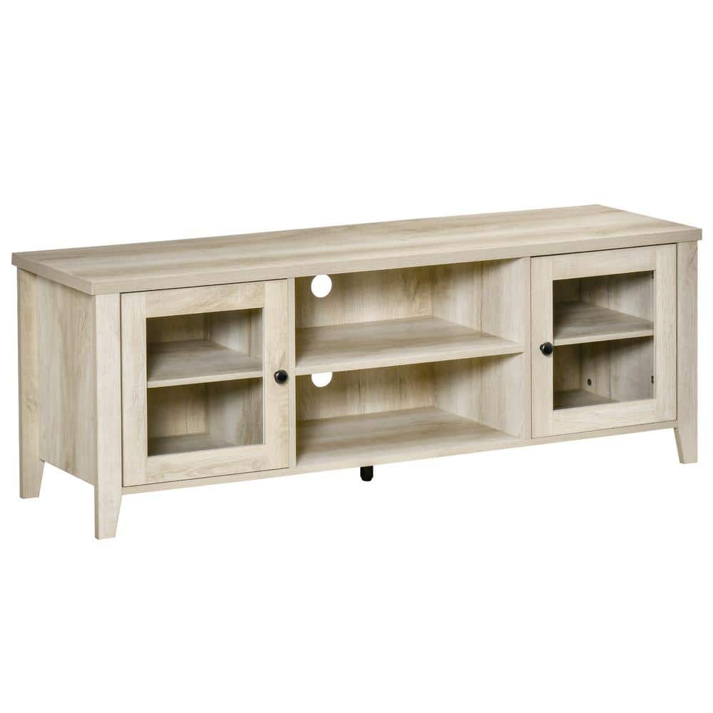 HOMCOM Modern 55 in. Oak TV Stand Fits TV's up to 60 in. with Shelves ...