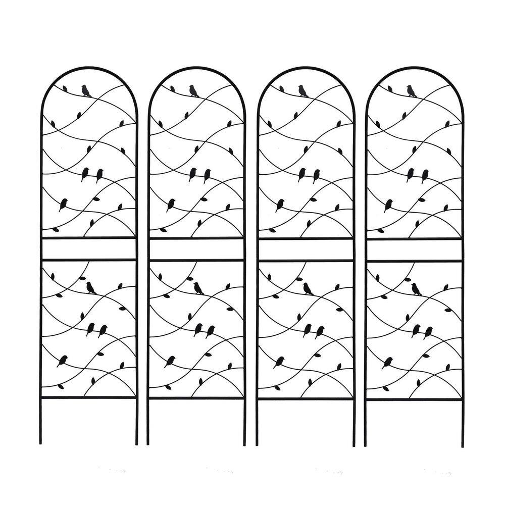 Miscool Avex Black 4-Pieces 19.7 in. W x 71 in. H Metal Garden Trellis for Climbing Plants ...