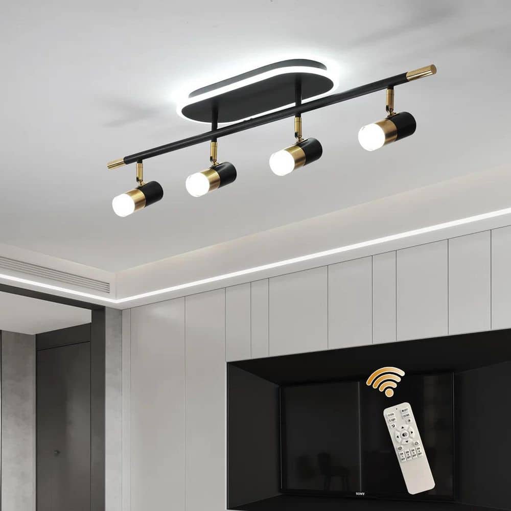 Genoci 35.43 in. Black Dimmable Integrated LED Fixed Track Gimbal Head ...