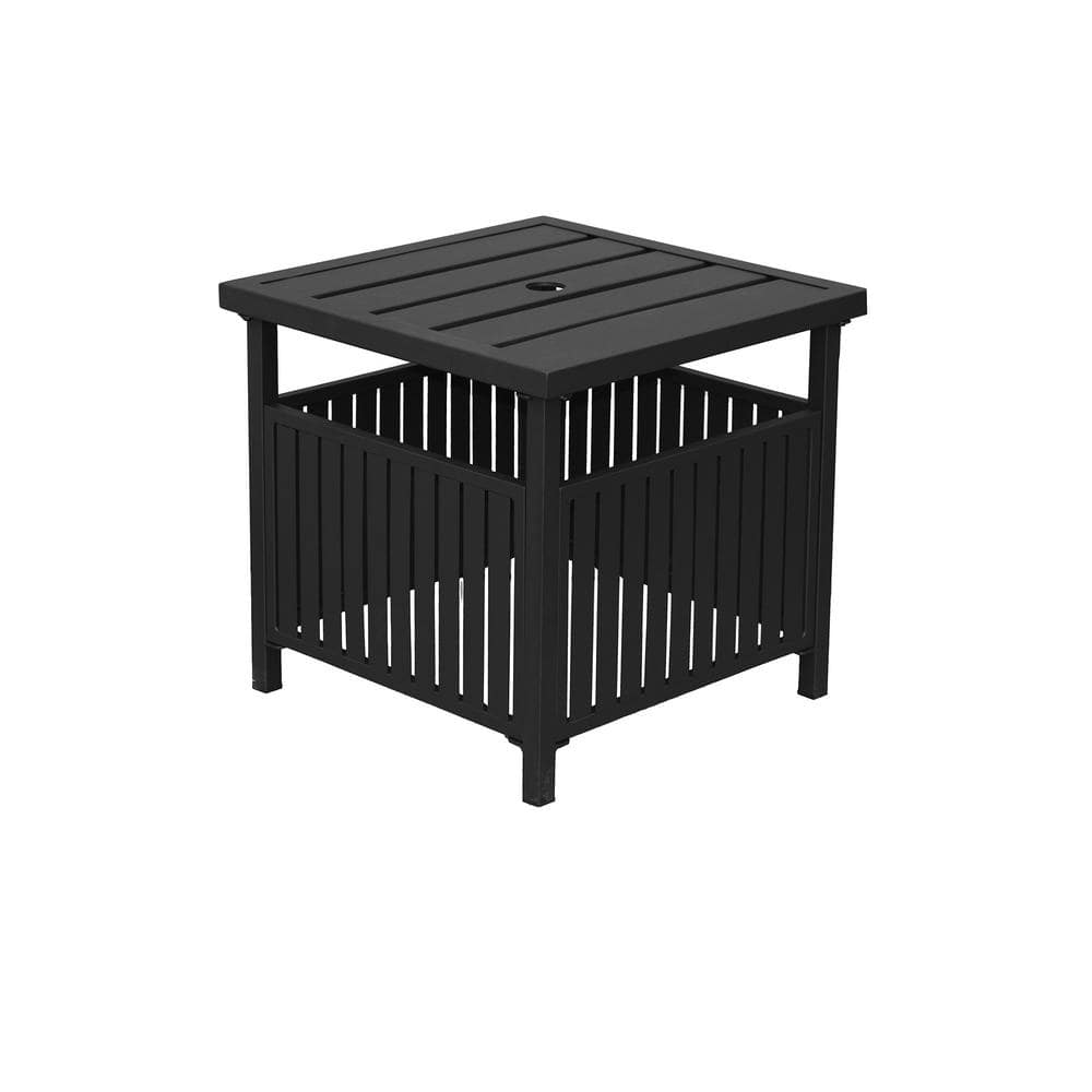 Movisa Patio Steel Bistro Dining Table with Umbrella Hole in Black Y ...