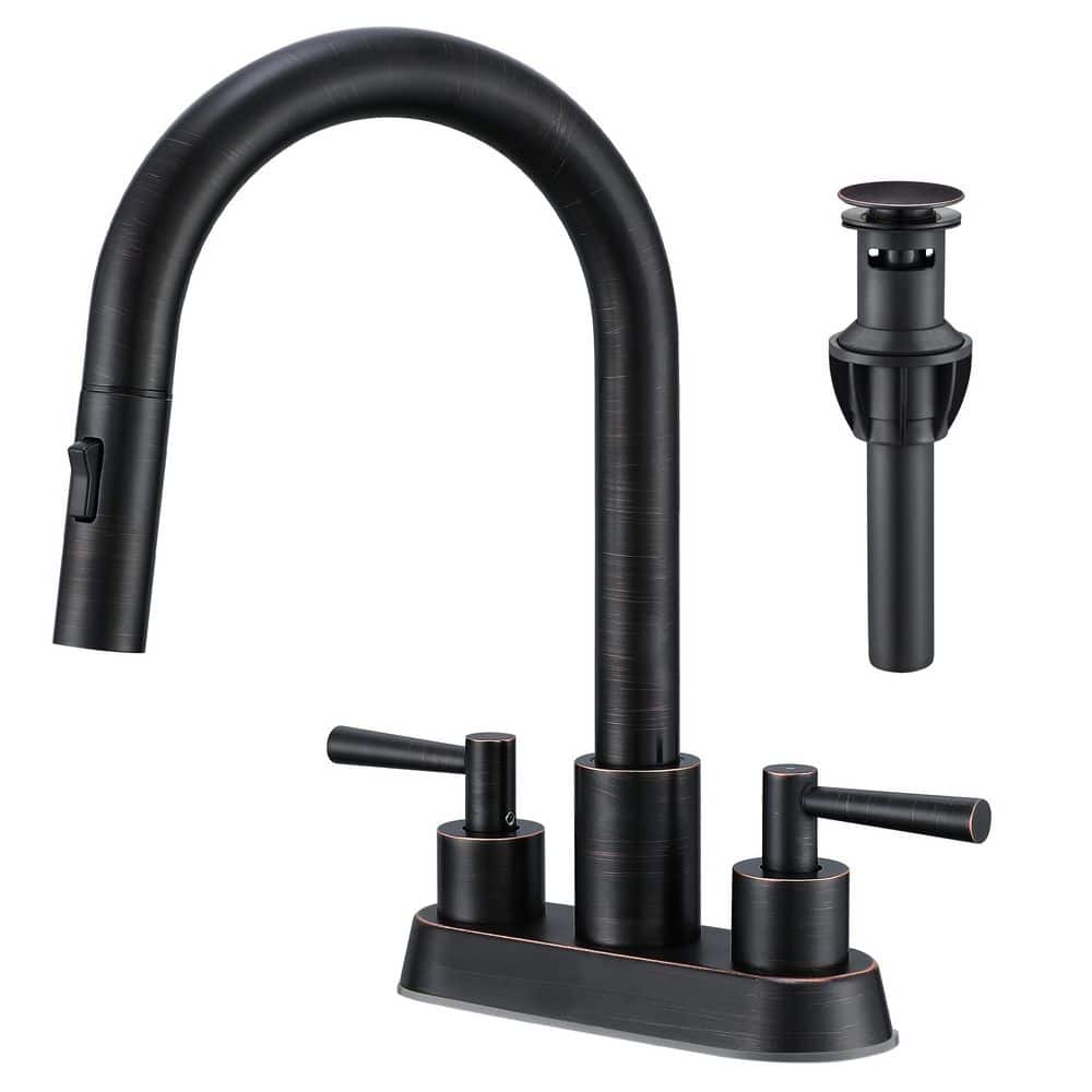 GAGALIFE 4 in. Centerset Double Handle High Arc Bathroom Sink Faucet ...