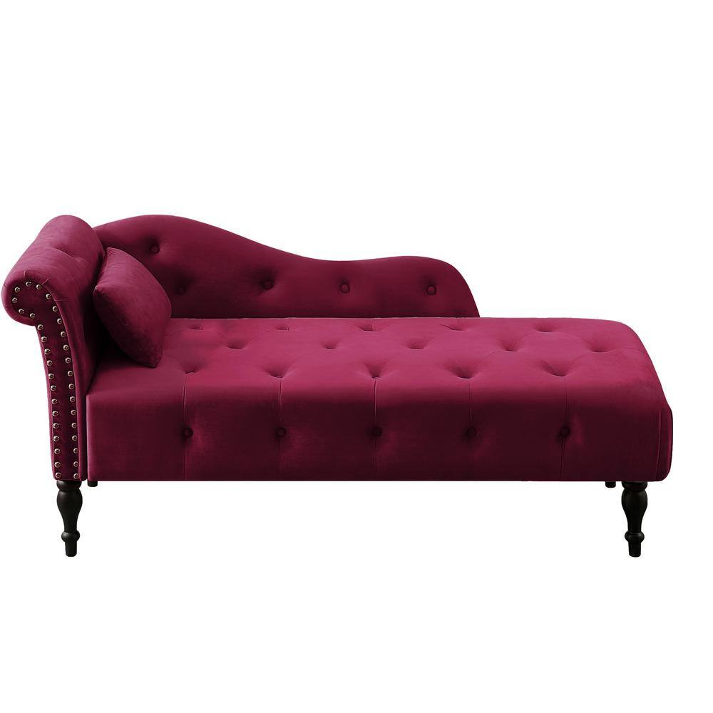60.6 in. Burgundy Velvet Tufted Chaise Lounge with Pillow CUU111738366 ...