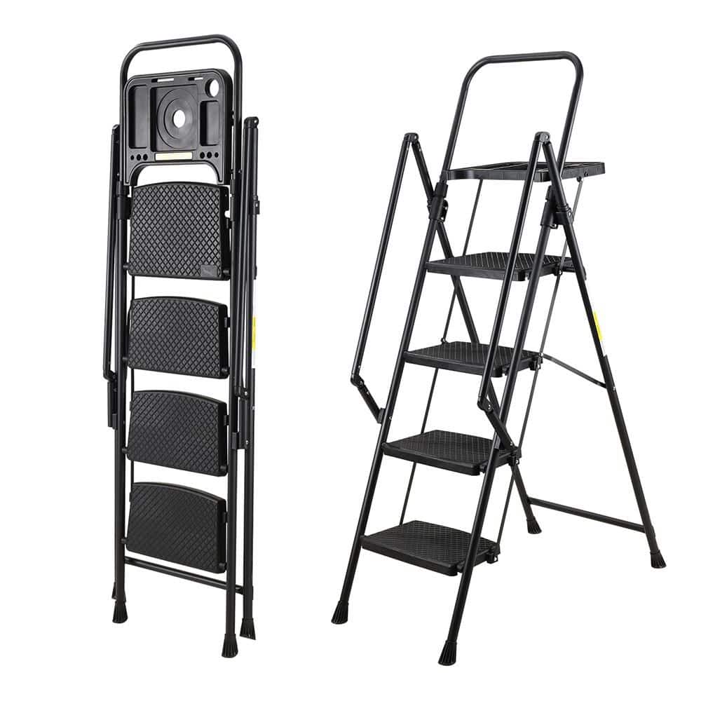 8 ft. Iron 4-Step Ladder with Non-Slip Wide Pedals Reach, Soft Handle ...