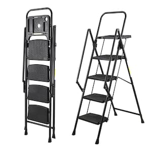 8 ft. Iron 5-Step Ladder with Non-Slip Wide Pedals Reach, Soft Handle ...